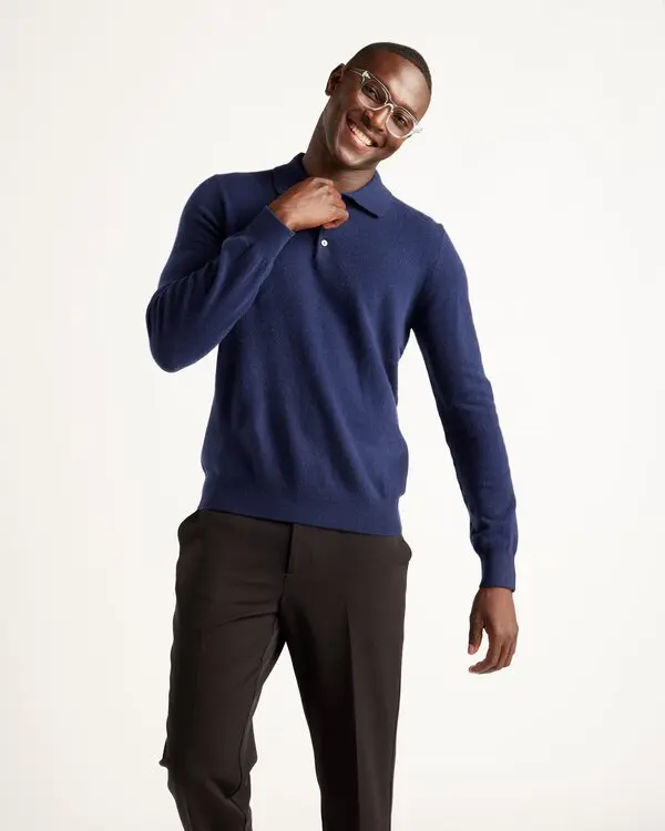 Quince Lightweight Mongolian Cashmere Polo Sweater - Navy