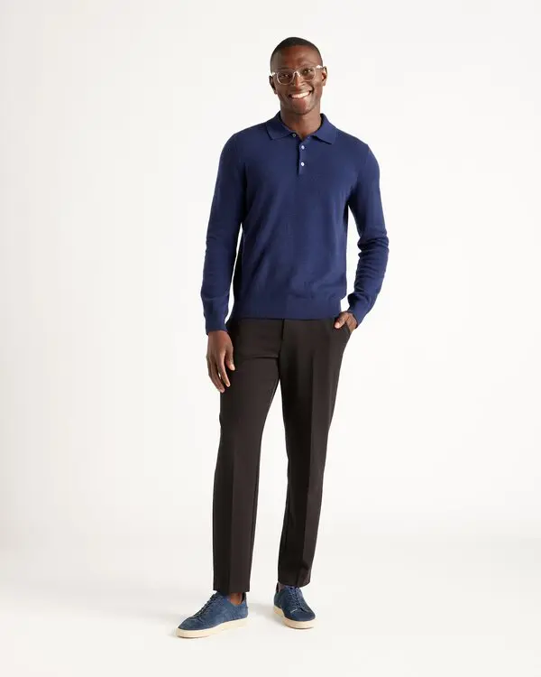 Quince Mongolian Spring Cashmere Polo Sweater - Navy