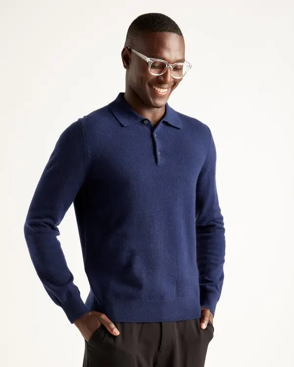 Quince Mongolian Spring Cashmere Polo Sweater - Navy