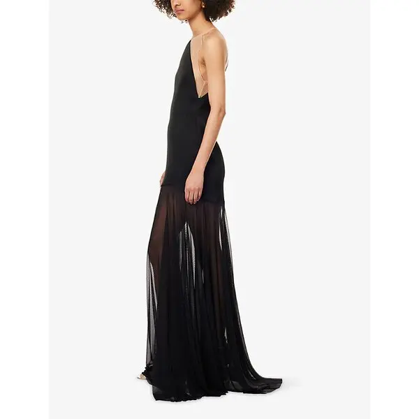 David Koma Halter-neck Semi-sheer Satin Gown