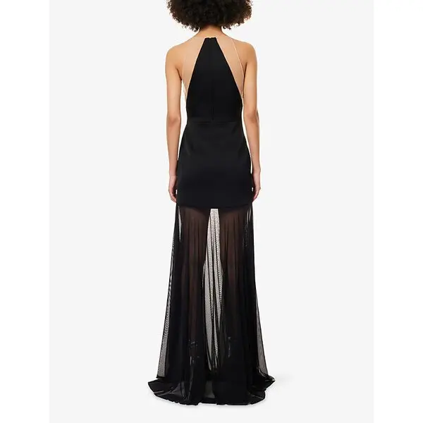 David Koma Halter-neck Semi-sheer Satin Gown