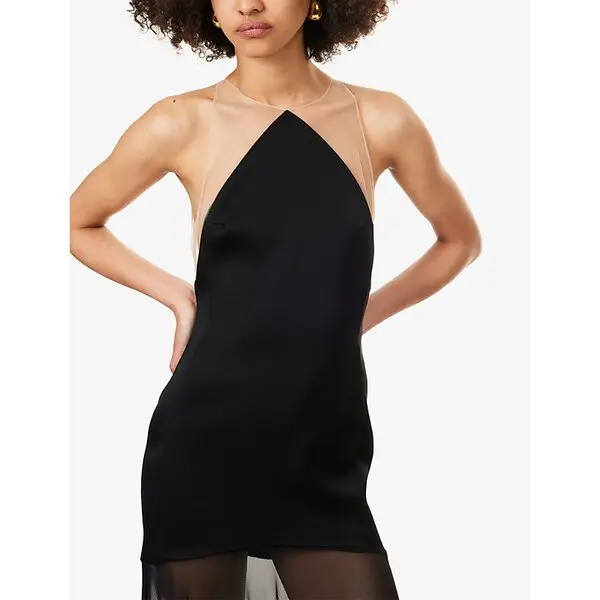 David Koma Halter-neck Semi-sheer Satin Gown