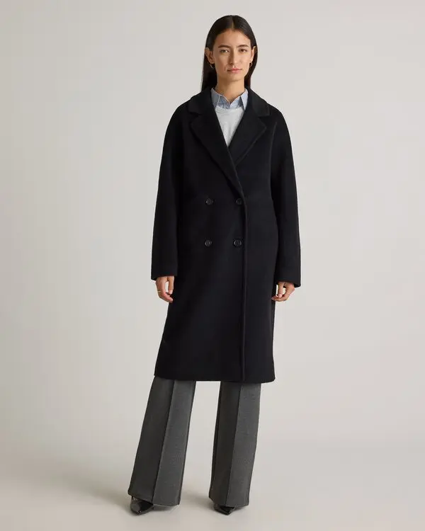 Quince Camel Hair Double-breasted Slouch Coat - Black
