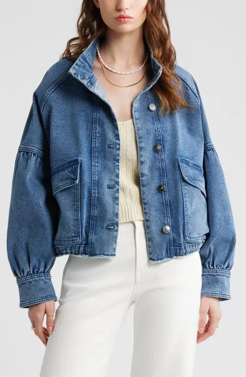 Treasure & Bond Blouson Sleeve Denim Jacket - Medium Wash