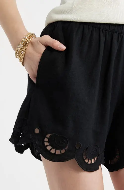 Treasure & Bond Cutwork Hem Linen Blend Pull-on Shorts
