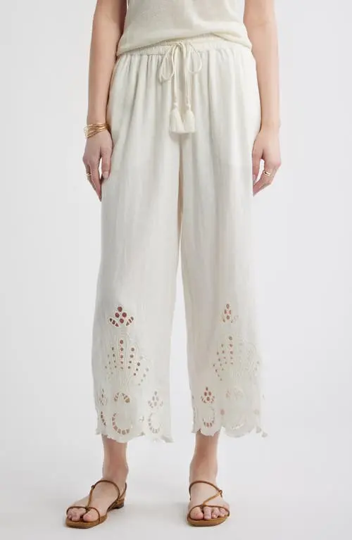 Treasure & Bond Cutwork Hem Linen Blend Pants - Ivory Egret