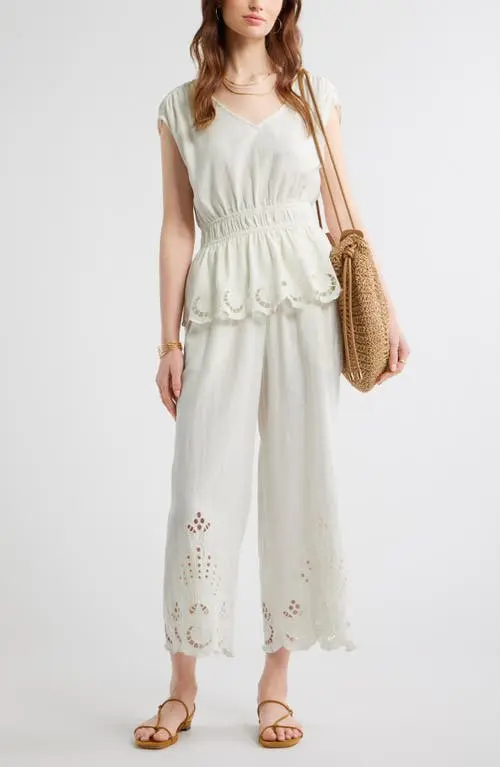 Treasure & Bond Cutwork Hem Linen Blend Pants - Ivory Egret
