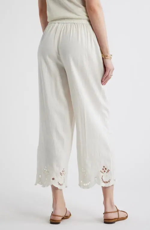 Treasure & Bond Cutwork Hem Linen Blend Pants - Ivory Egret