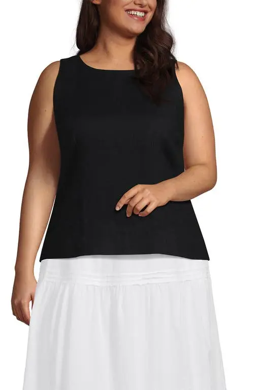 LANDS' END Linen Sleeveless Peplum Top - Black