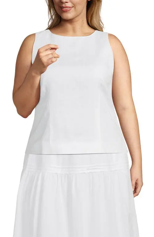 LANDS' END Linen Sleeveless Peplum Top - White