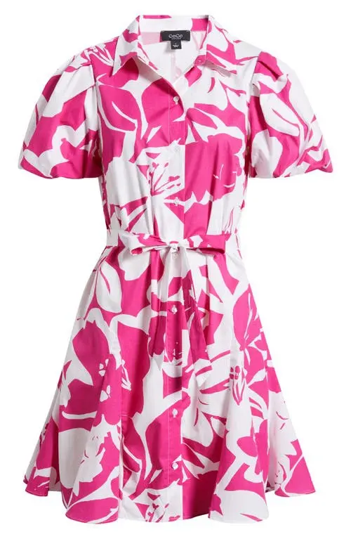 CECE DUPRAZ Floral Cotton Mini Shirtdress - Pink Multi