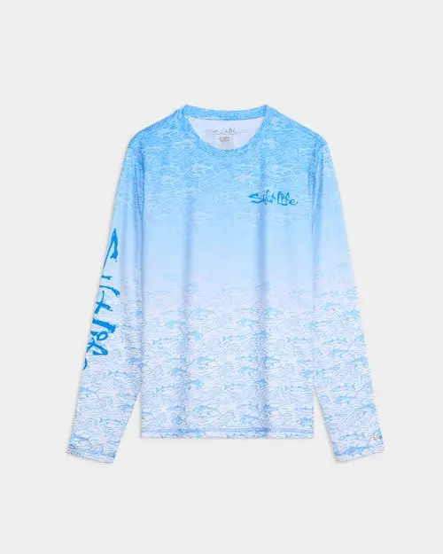 SALT LIFE Current And Catch Fade 2.0 Perforated Tee - Azure Blue