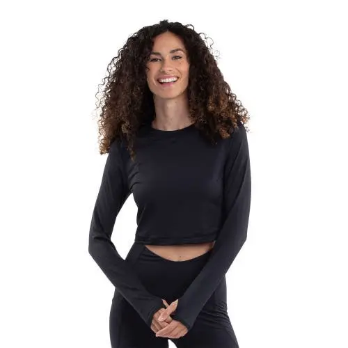 BLOQUV Everyday Long Sleeve Crop Top With Uv Protection - Black