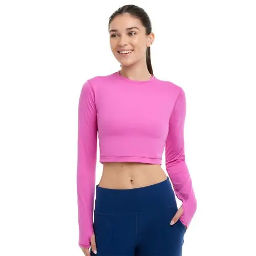 BLOQUV Everyday Long Sleeve Crop Top With Uv Protection - Bubble Gum
