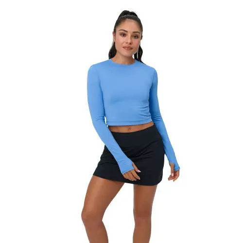 BLOQUV Long Sleeve Crop Top For Everyday Sun And Uv Protection - Indigo