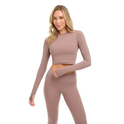 BLOQUV Everyday Long Sleeve Crop Top With Uv Protection - Mocha