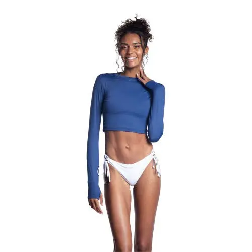 BLOQUV Long Sleeve Crop Top For Everyday Sun And Uv Protection - Navy