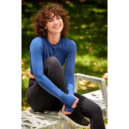 BLOQUV Everyday Long Sleeve Crop Top With Uv Protection - Navy