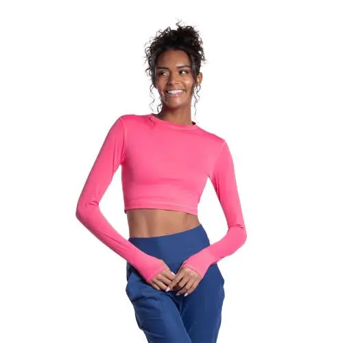 BLOQUV Everyday Long Sleeve Crop Top With Uv Protection - Watermelon