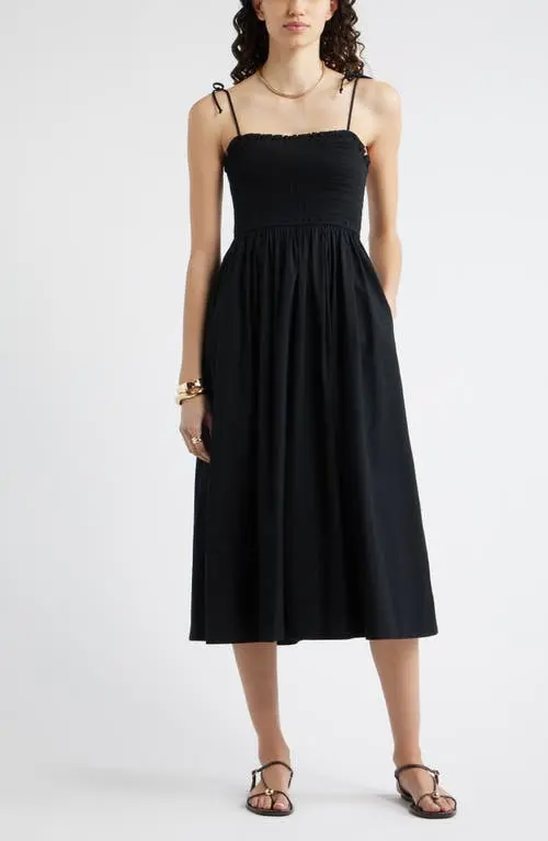 Nordstrom Smocked Stretch Cotton Sundress - Black