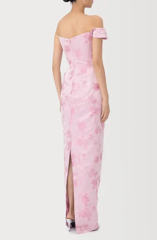 SAU LEE Metallic Floral Brocade Strapless Gown