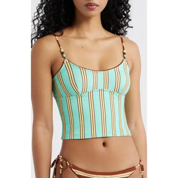 DAMSON MADDER Trudi Stripe Crop Tankini Top - Mint