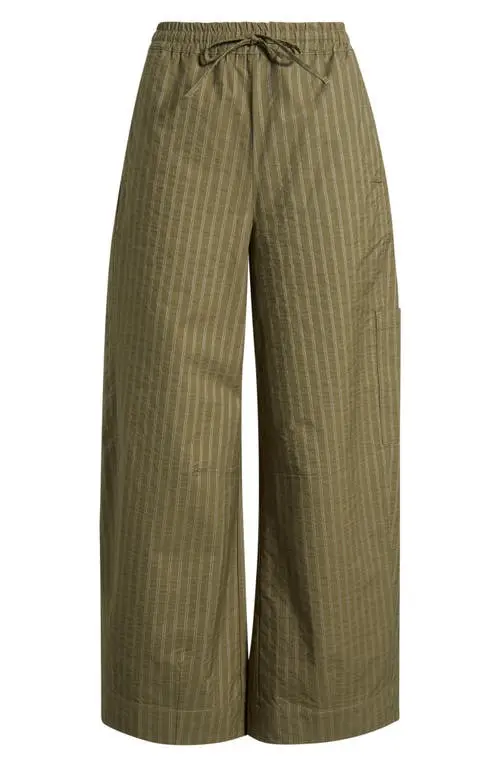 DAMSON MADDER Felix Ticking Stripe Organic Cotton Drawstring Pants - Olive