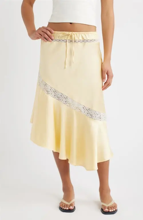 DAMSON MADDER Delphia Lace Inset Asymmetric Satin Skirt - Yellow