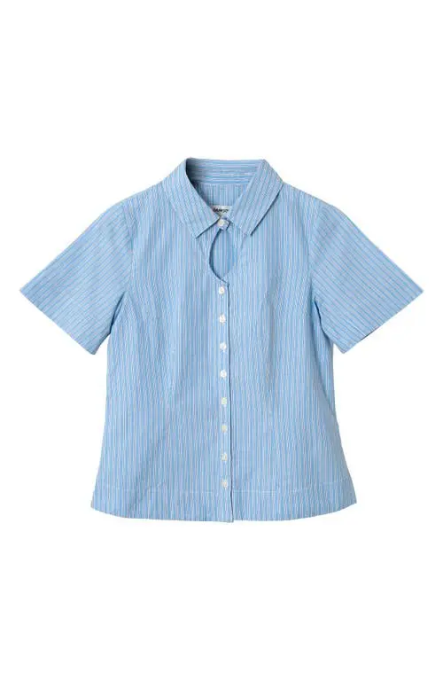 DAMSON MADDER Ebba Pinstripe Keyhole Organic Cotton Button-up Shirt - Blue