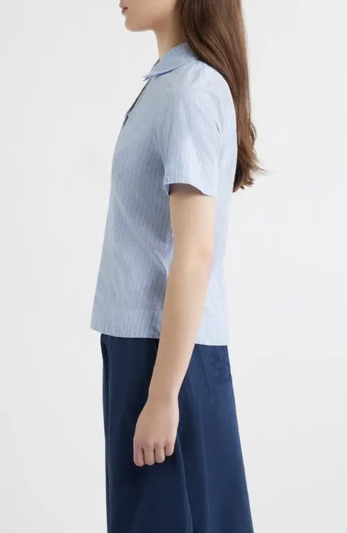 DAMSON MADDER Ebba Pinstripe Keyhole Organic Cotton Button-up Shirt