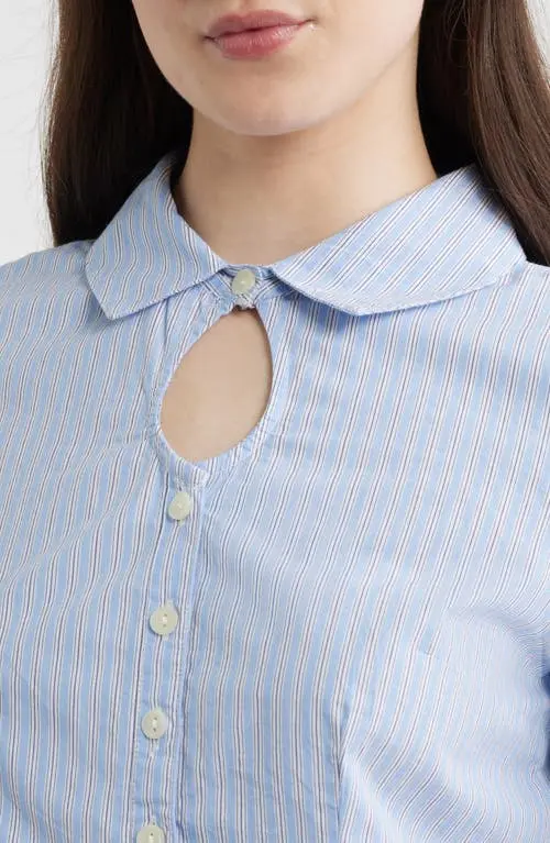 DAMSON MADDER Ebba Pinstripe Keyhole Organic Cotton Button-up Shirt