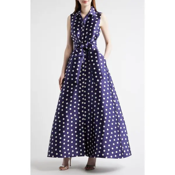 Julia Jordan Dot Sleeveless Gown - Navy Multi