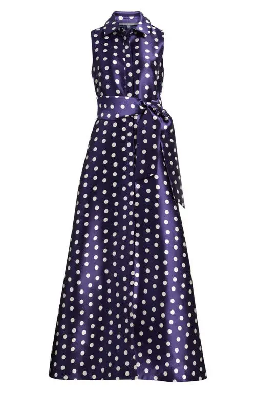 Julia Jordan Dot Sleeveless Gown - Navy Multi