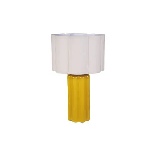 STORIED HOME Fluted Table Lamp With Scalloped Shade - Yellow