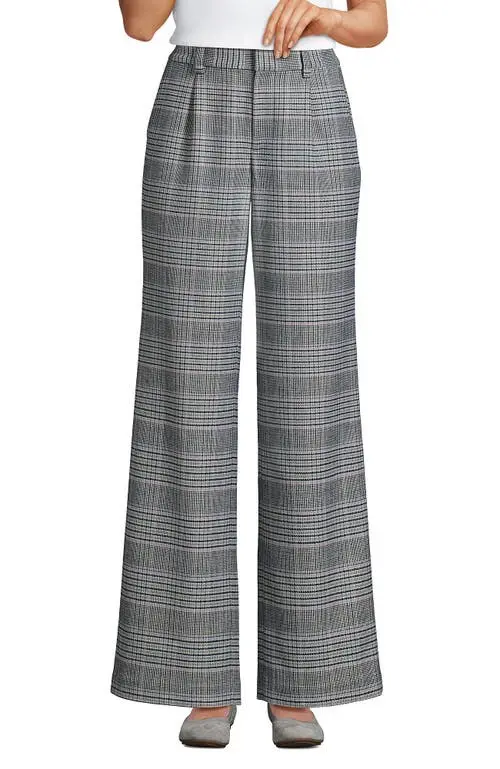 LANDS' END Brushed Flannel High Rise Pleated Wide Leg Pants - Pink Amethyst Glen Plaid
