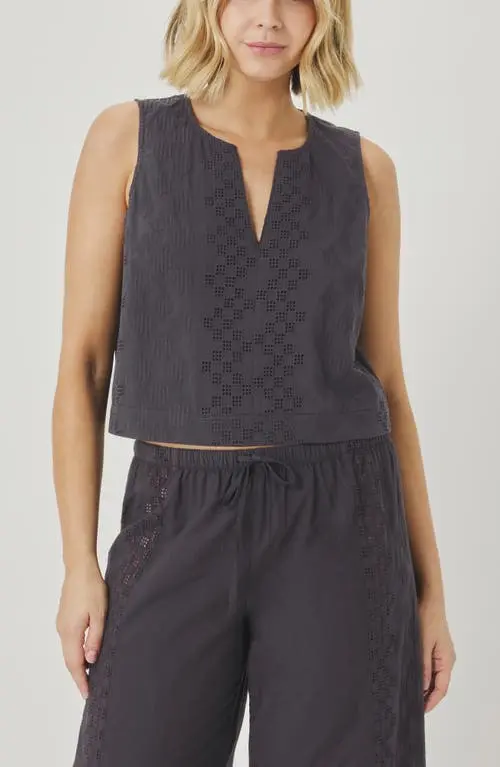 Splendid Kenzie Geo Eyelet Crop Tank - Lead Grey