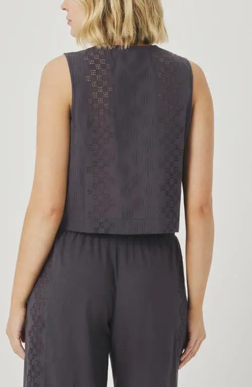 Splendid Kenzie Geo Eyelet Crop Tank - Lead Grey