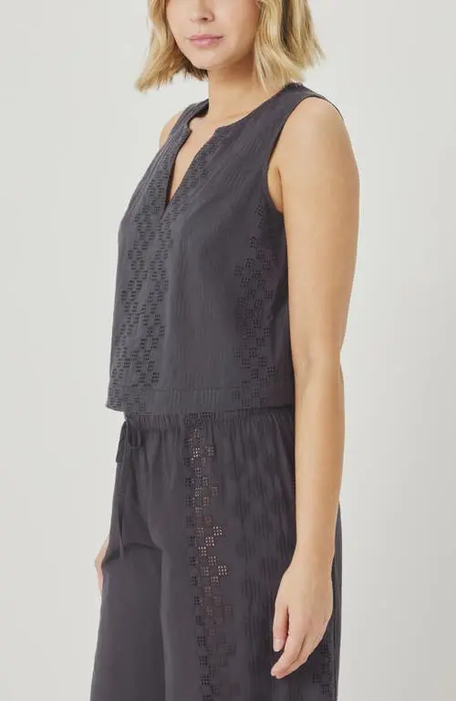 Splendid Kenzie Geo Eyelet Crop Tank - Lead Grey