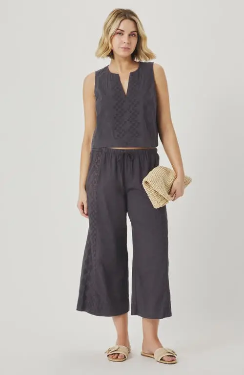 Splendid Kenzie Geo Eyelet Crop Tank - Lead Grey