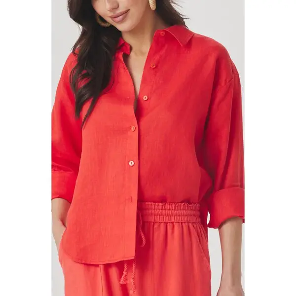 Splendid Stella Linen Button-up Shirt - Scarlet Red