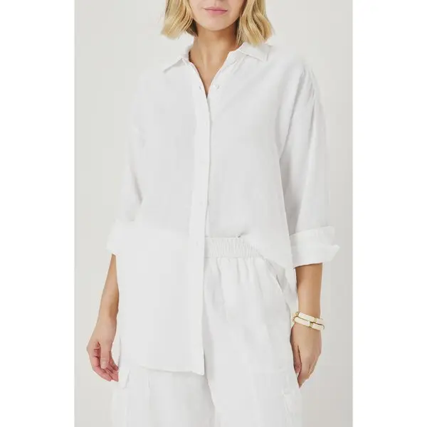 Splendid Stella Linen Button-up Shirt - White
