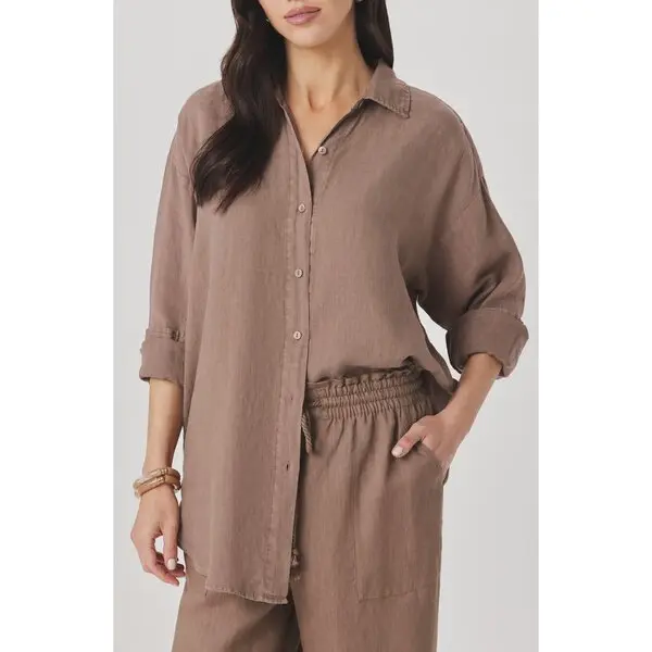 Splendid Stella Linen Button-up Shirt - Wicker Beige