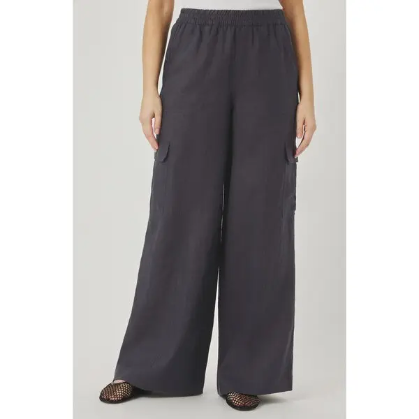 Splendid Stella Linen Cargo Pull-on Pants - Lead Grey