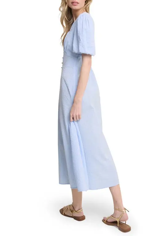 NOBODY'S CHILD Melody Texture Puff Sleeve Organic Cotton Midi Dress