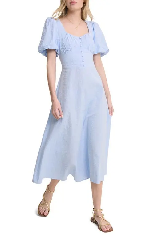 NOBODY'S CHILD Melody Texture Puff Sleeve Organic Cotton Midi Dress