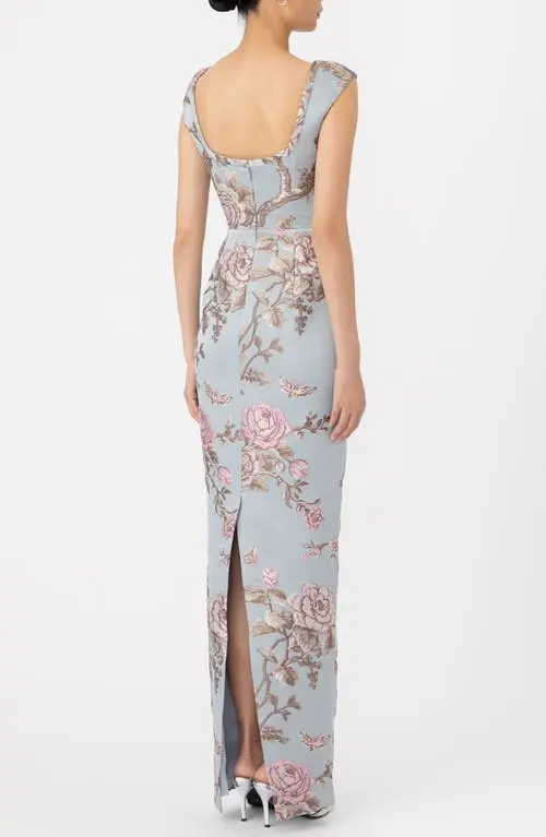 SAU LEE Brooke Floral Brocade Column Gown