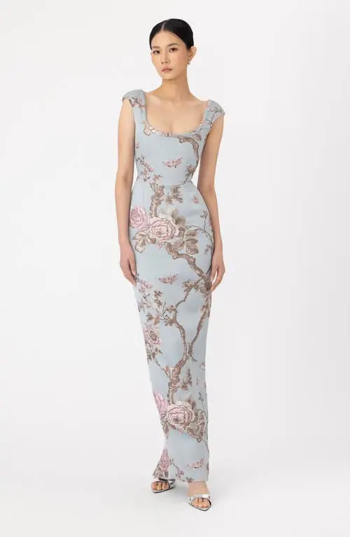 SAU LEE Brooke Floral Brocade Column Gown