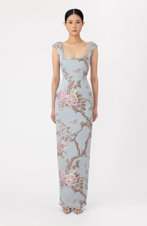 SAU LEE Brooke Floral Brocade Column Gown