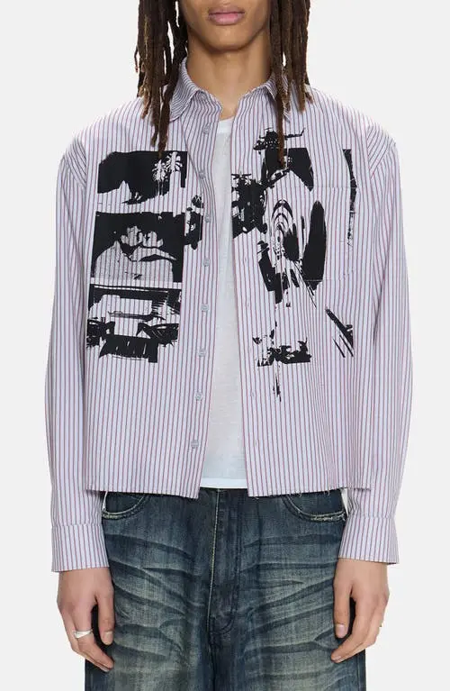 JADED LONDON Stripe Graphic Button-up Shirt