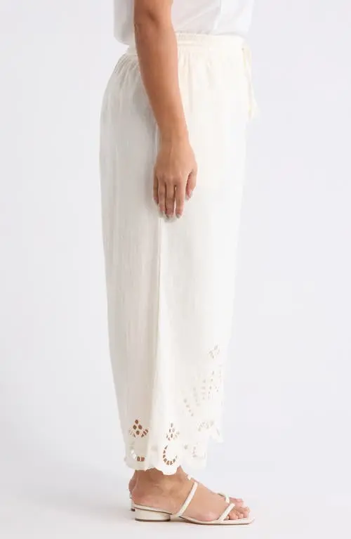 Treasure & Bond Cutwork Hem Linen Blend Pants - Ivory Egret
